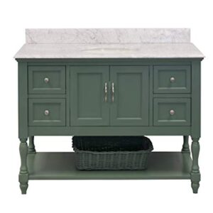 Beverly 48-inch Bathroom Vanity (Carrara/Sage Green): Includes Sage Green Cabinet with Authentic Italian Carrara Marble Countertop and White Ceramic Sink