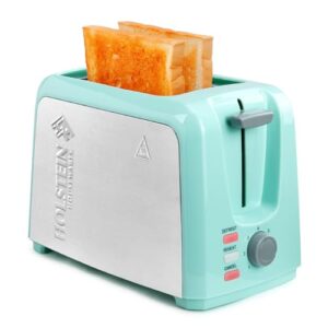 holstein housewares - 2-slice toaster with 7 browning control settings, mint/stainless steel - great to toast bread, bagels and waffles