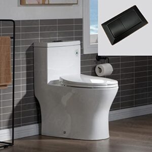 woodbridgee modern elongated one piece toilet dual flush 1.0/1.6 gpf,with soft closing seat,1000 gram map flushing score toilet with oil rubbed bronze button,b0750-orb,white