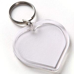 QUUPY 25PCS Clear Acrylic Love Heart Blank DIY Insert Photo Picture Frame Split Keyring Key Ring Keychain Snap-in Photo Holder Key Chain Keyholder for Family Lovers and Friends