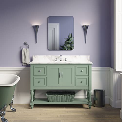 Beverly 48-inch Bathroom Vanity (Carrara/Sage Green): Includes Sage Green Cabinet with Authentic Italian Carrara Marble Countertop and White Ceramic Sink