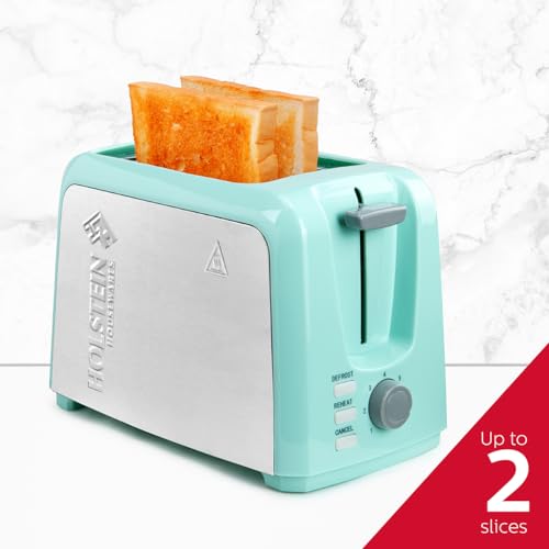 Holstein Housewares - 2-Slice Toaster with 7 Browning Control Settings, Mint/Stainless Steel - Great to Toast Bread, Bagels and Waffles