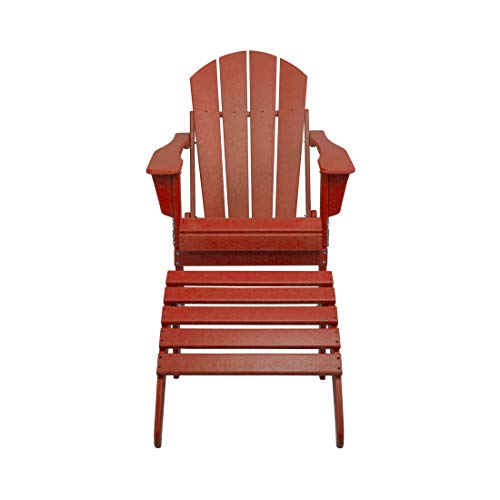 WO Home Furniture Adirondack Chair Outdoor Ottoman Set of 2 PCS Classic Patio Furniture (Red)