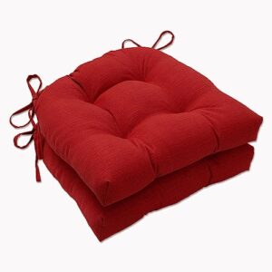 pillow perfect solid twill indoor/outdoor tufted wicker chair pad with ties, 17" x 17.5", 2 count, red splash flame