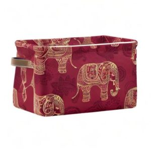 susiyo Foldable Storage Bins Large Collapsible Fabric Storage Baskets with Leather Handles Organizing Box for Shelves Home Bedroom Nursery Office 2 Pack，Indian Tribal Elephants