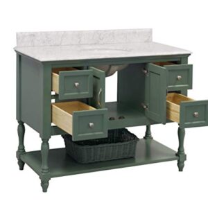 Beverly 48-inch Bathroom Vanity (Carrara/Sage Green): Includes Sage Green Cabinet with Authentic Italian Carrara Marble Countertop and White Ceramic Sink