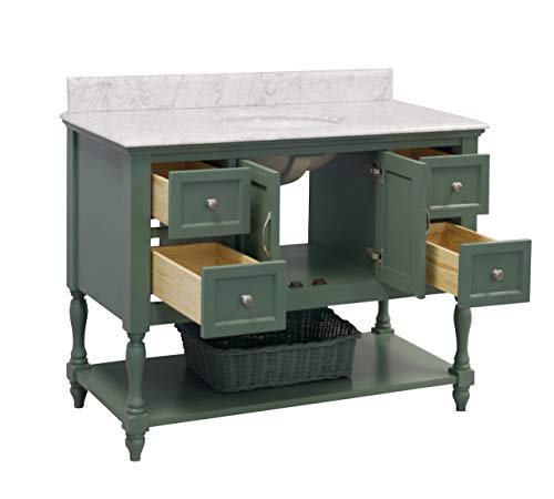 Beverly 48-inch Bathroom Vanity (Carrara/Sage Green): Includes Sage Green Cabinet with Authentic Italian Carrara Marble Countertop and White Ceramic Sink