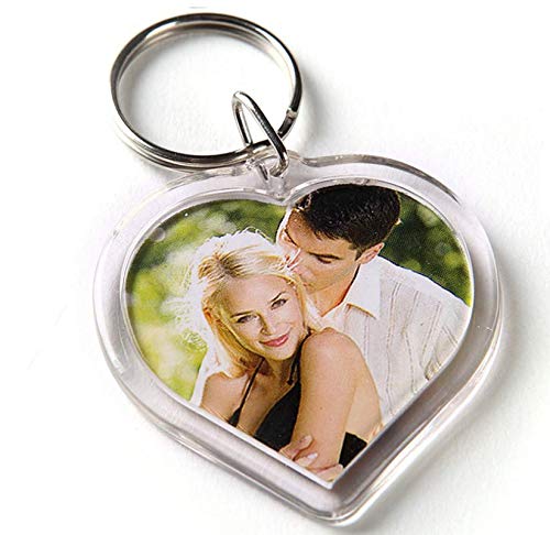 QUUPY 25PCS Clear Acrylic Love Heart Blank DIY Insert Photo Picture Frame Split Keyring Key Ring Keychain Snap-in Photo Holder Key Chain Keyholder for Family Lovers and Friends