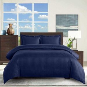 golinens luxury duvet cover set damask stripe 300-thread-count full/queen size, navy