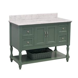 Beverly 48-inch Bathroom Vanity (Carrara/Sage Green): Includes Sage Green Cabinet with Authentic Italian Carrara Marble Countertop and White Ceramic Sink