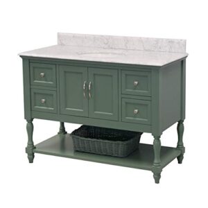 Beverly 48-inch Bathroom Vanity (Carrara/Sage Green): Includes Sage Green Cabinet with Authentic Italian Carrara Marble Countertop and White Ceramic Sink