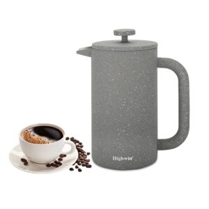 highwin 8-cup double wall insulated stainless steel french coffee press, 32-ounce durable coffee tea maker with stainless steel plunger (graphite gray)