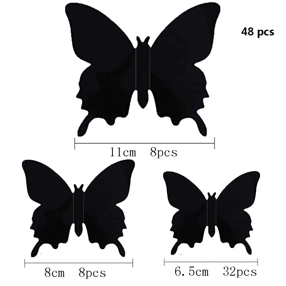 3D Butterfly Wall Decor, 48PCS Removable Mural Stickers Wall Stickers Decal for Home and Room Decoration (Black)