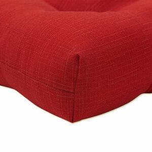 Pillow Perfect Solid Twill Indoor/Outdoor Tufted Wicker Chair Pad with Ties, 17" x 17.5", 2 Count, Red Splash Flame