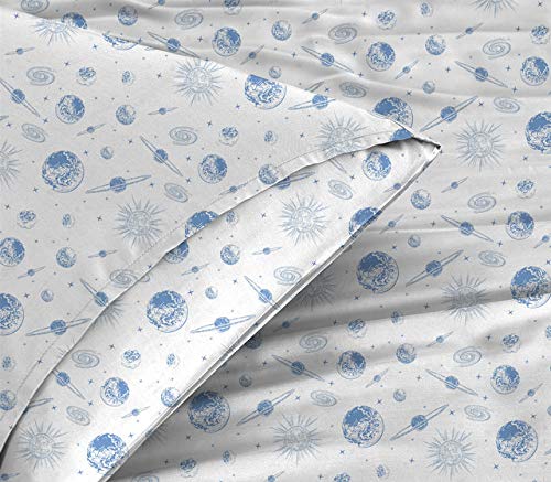 Kids Rule 3-Piece Blue Galaxy Sheet Set for Kids & Girls - 1 Twin Flat Sheet, 1 Twin Fitted Sheet & 1 Queen Pillowcase, Soft Brushed Microfiber Polyester Bed Sheet, Smooth & Durable