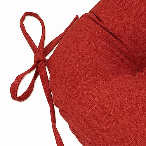 Pillow Perfect Solid Twill Indoor/Outdoor Tufted Wicker Chair Pad with Ties, 17" x 17.5", 2 Count, Red Splash Flame