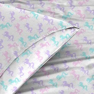 Kids Rule 3-Piece Candy Unicorn Sheet Set for Girls & Kids - 1 Twin Flat Sheet, 1 Twin Fitted Sheet & 1 Queen Pillowcase, Soft Brushed Microfiber Polyester Bed Sheet, Smooth & Durable