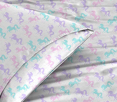 Kids Rule 3-Piece Candy Unicorn Sheet Set for Girls & Kids - 1 Twin Flat Sheet, 1 Twin Fitted Sheet & 1 Queen Pillowcase, Soft Brushed Microfiber Polyester Bed Sheet, Smooth & Durable