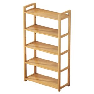 fufu bamboo bathroom shelf with 5 tiers, 68 x 25 x 128 cm, free-standing shelving unit, wooden storage shelves, natural brown