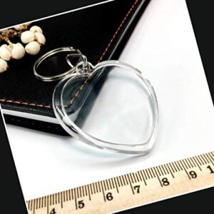 QUUPY 25PCS Clear Acrylic Love Heart Blank DIY Insert Photo Picture Frame Split Keyring Key Ring Keychain Snap-in Photo Holder Key Chain Keyholder for Family Lovers and Friends