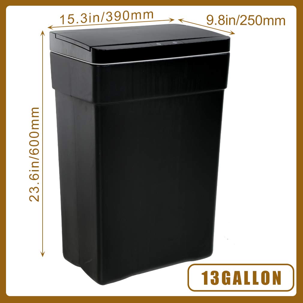 13 Gallon Trash Can Garbage Can Touch Free Automatic for Home Kitchen and Bathroom Garbage Plastic High-Capacity (Black)