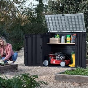 Keter 249319 Store it Out Nova Outdoor Garden Storage Shed, 32 x 71.5 x 113.5 cm, Dark Grey with Light Grey Lid