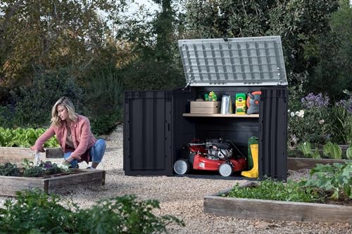 Keter 249319 Store it Out Nova Outdoor Garden Storage Shed, 32 x 71.5 x 113.5 cm, Dark Grey with Light Grey Lid