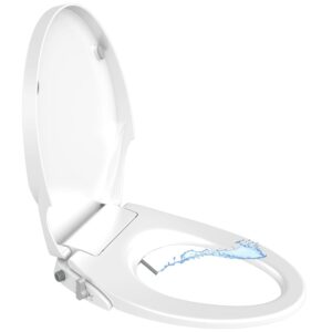 trizzi bidet toilet seat for elongated toilets soft closing toilet seat cover lid one key operation no-electric adjustable water pressure aqua wash bidet seat with double self-cleaning nozzle bidet