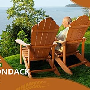 SNAN Adirondack Chair with Cup Holder, All-Weather Plastic Patio Chair for Garden&Outdoor Fire Tables, Fade-Resistant Outdoor Seating, Wood-Like Processing and Sturdy Outdoor Chair(Teak)