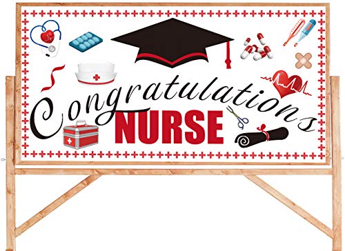 Graduation Nurse Themed Party Banner - Graduation Nurse Party Supplies Wall Decorations Indoor/Outdoor Banners(70" X 40")