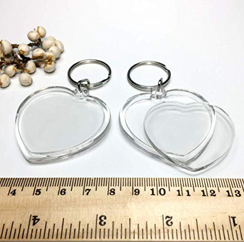 QUUPY 25PCS Clear Acrylic Love Heart Blank DIY Insert Photo Picture Frame Split Keyring Key Ring Keychain Snap-in Photo Holder Key Chain Keyholder for Family Lovers and Friends