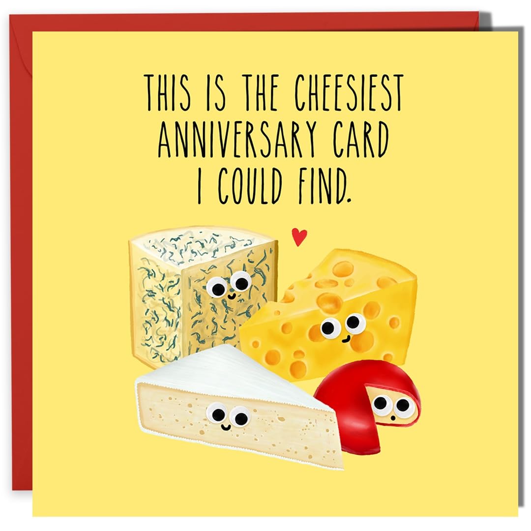 CENTRAL 23 Cheesiest Anniversary Card for Her - Hand Illustrated, Cute, Quirky, Eco Friendly, Blank Inside, Comes with Stickers