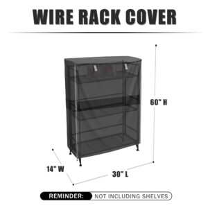 MOLLYAIR Waterproof Shelf Cover,600D Heavy Duty Dustproof Storage Wire Rack Covers, Outdoor Shelving Covers for Wire Shelves with Zipper 30''Wx14''Dx60''H, can be Made Mini Greenhouse, Cover Only