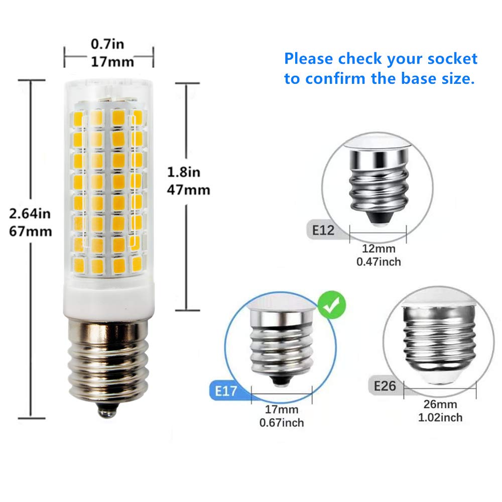 Yanhesen E17 Led Bulb Dimmable 8W Under Microwave Over Stove Light,Warm White 3000K 75W Halogen Equivalent,AC110-130V 360 Degree E17 Intermediate Base Light 4-Pack