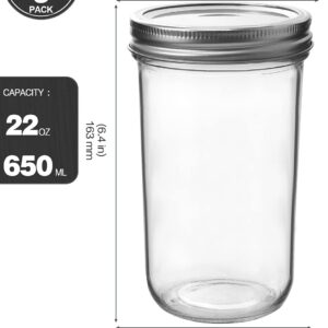 KAMOTA Wide Mouth Mason Jars 9 PACK 22 oz With Lids and Bands, Ideal for Jam, Honey, Wedding Favors