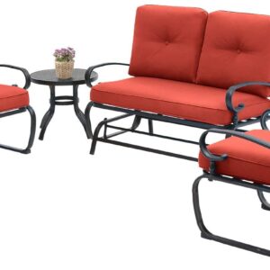 Crownland Outdoor Furniture Patio Conversation Set (Loveseat, Coffee Table, 2 Spring Chair) Metal Frame Wrought Iron Look with Cushions (Red)