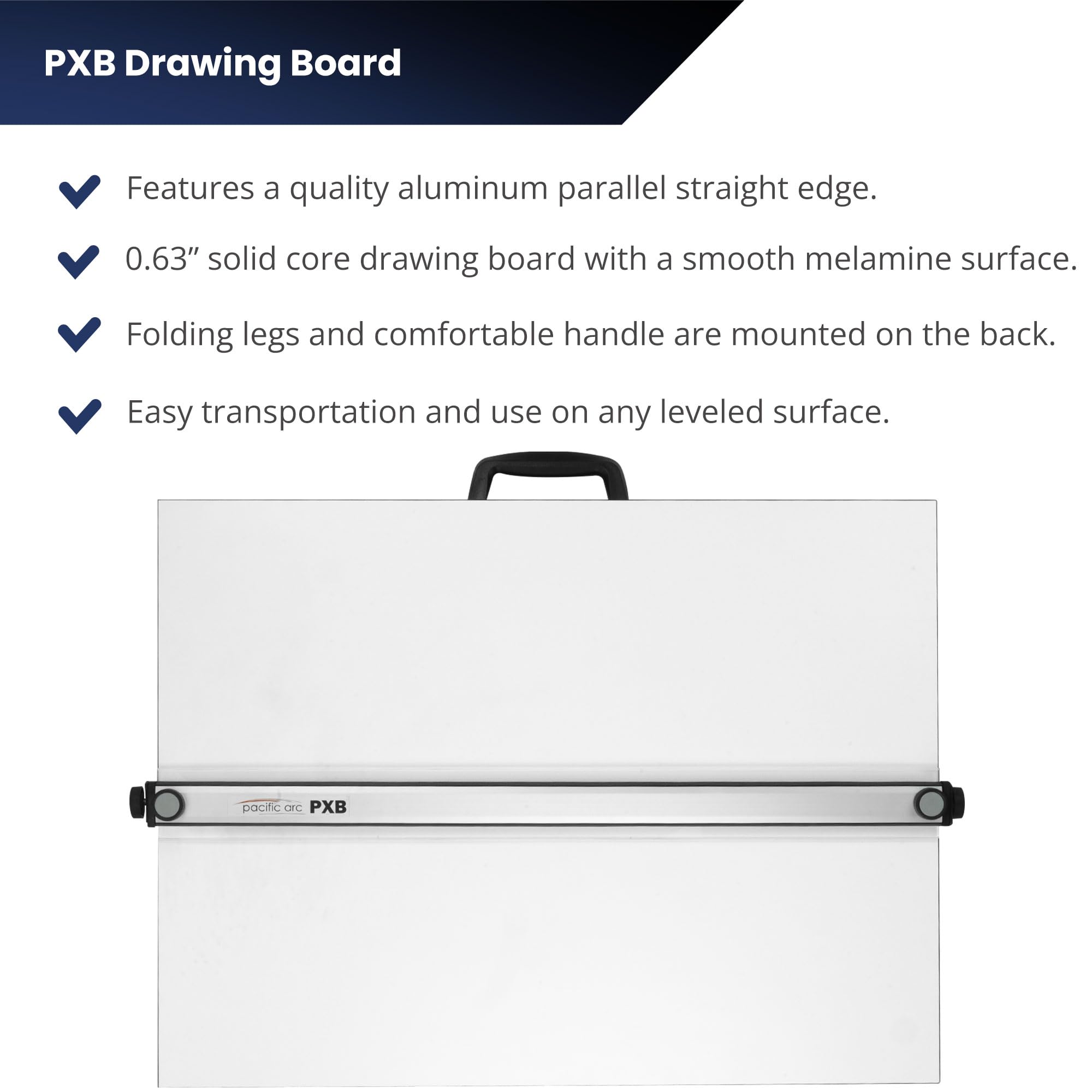 Pacific Arc Table Top Drawing Board with Parallel Bar, White, 30 inches by 42 inches