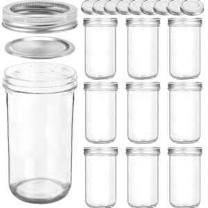 KAMOTA Wide Mouth Mason Jars 9 PACK 22 oz With Lids and Bands, Ideal for Jam, Honey, Wedding Favors