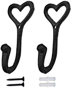 selpont ative wall hooks coat towel hook, 2 pcs key bag hanger coat hooks cast iron vintage holder love heart shape home decor, bath kitchen garage hanging scarf cap cup hat purse robes hook