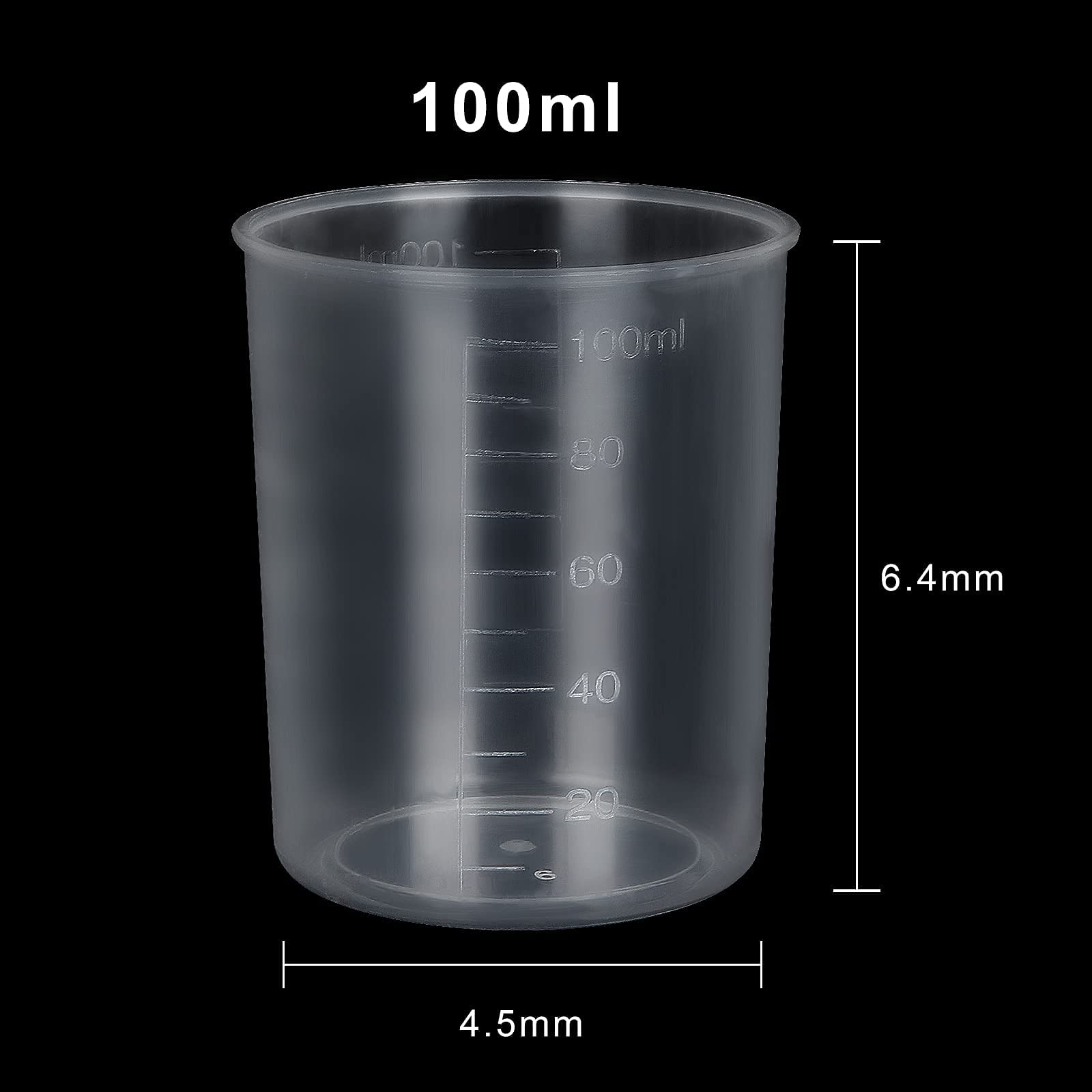 100Pcs 100ML Plastic Graduated Measuring Beaker Set, Clear Liquid Measuring Mixing Cups for Epoxy Resin, Liquid Container Beakers for Resin Epoxy Paint Food, Lab Use, Raised Graduations, Tapered Spout