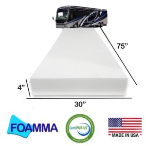 Foamma 4” x 30” x 75” Camper, RV Travel High-Density Bunk Mattress Replacement, Made in USA, Comfortable, Travel Trailer, CertiPUR-US Certified, Cover Not Included