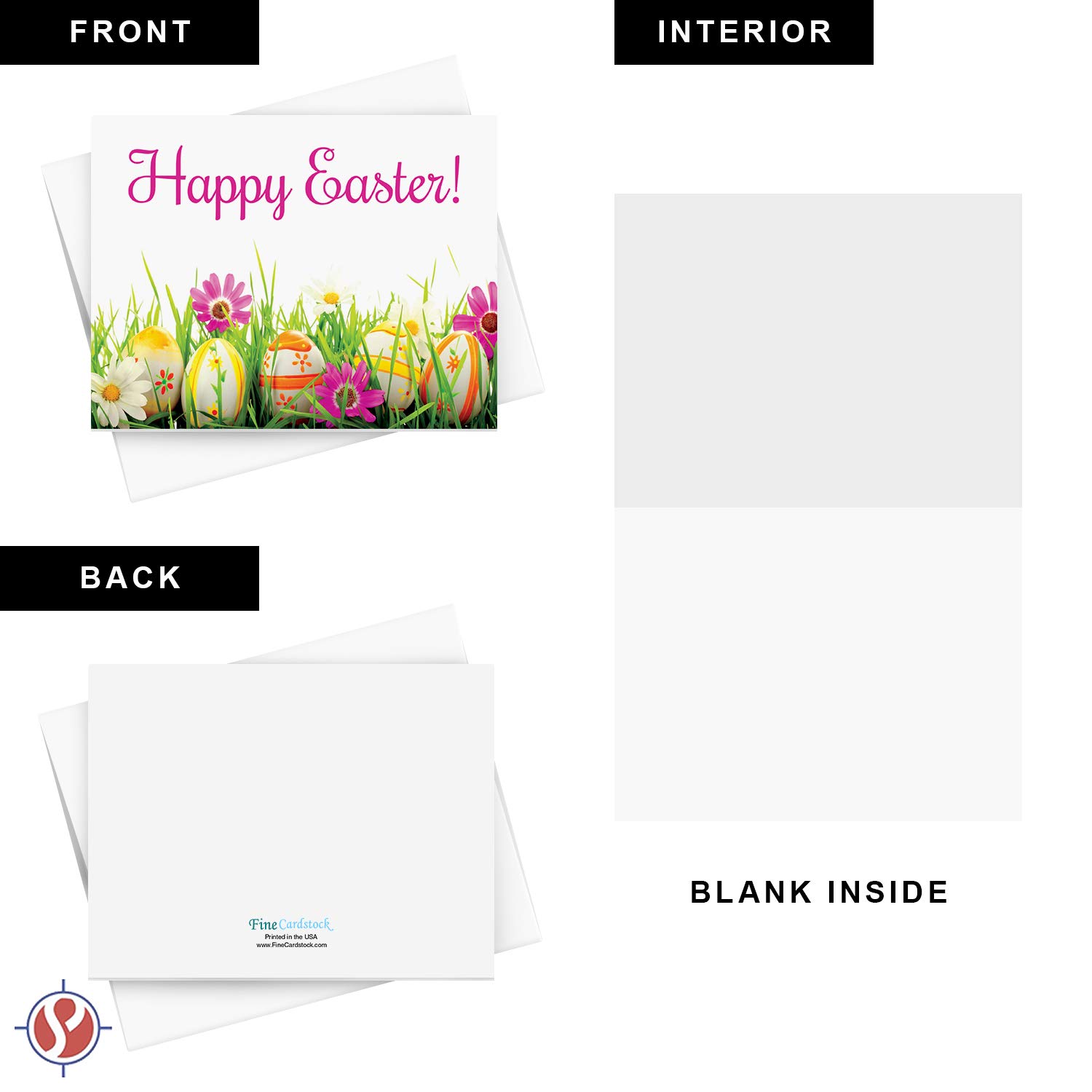 Happy Easter, Bulk Fold Over Greeting Cards for Invitations, Gifts & Presents, Thank You Notes and Announcements – Blank Inside | 4.25 x 5.5” (A2 Size) | 25 Cards and 25 Envelopes