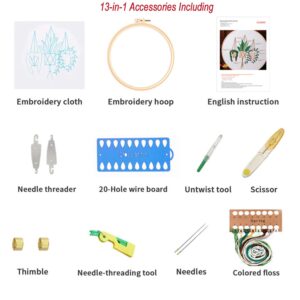 Nuberlic 13-in-1 Portable Embroidery Project Bag with 1 Set Embroidery Kit for Adults 8PCS Cross Stitch Tools, Multifunctional Storage Bag Include Hoop, Needles, Cloth, Scissors and Craft Accessories