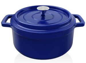 meigui 4qt cast iron dutch oven, enameled non-stick dutch oven, round dutch oven pot with lid, pre-seasoned large dutch oven liners, for sourdough bread baking, braising, soups, family sharing, blue