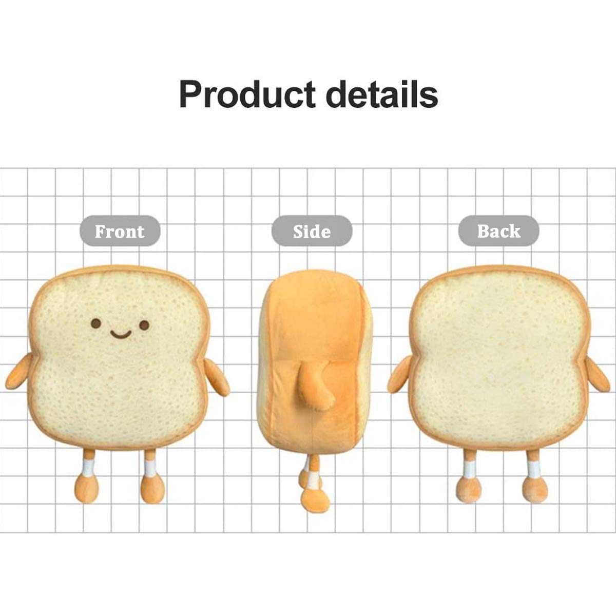 Nenalayo Toast Sliced Bread Pillow,Bread Shape Plush Pillow,Facial Expression Soft Toast Bread Food Sofa Cushion Stuffed Doll Toy for Kids Adults Gift Home Bed Room Decor (S)