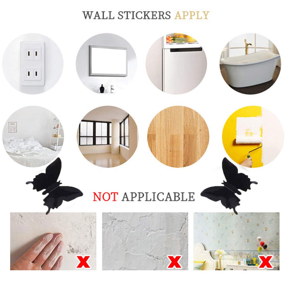 3D Butterfly Wall Decor, 48PCS Removable Mural Stickers Wall Stickers Decal for Home and Room Decoration (Black)