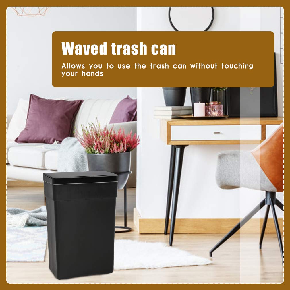 13 Gallon Trash Can Garbage Can Touch Free Automatic for Home Kitchen and Bathroom Garbage Plastic High-Capacity (Black)