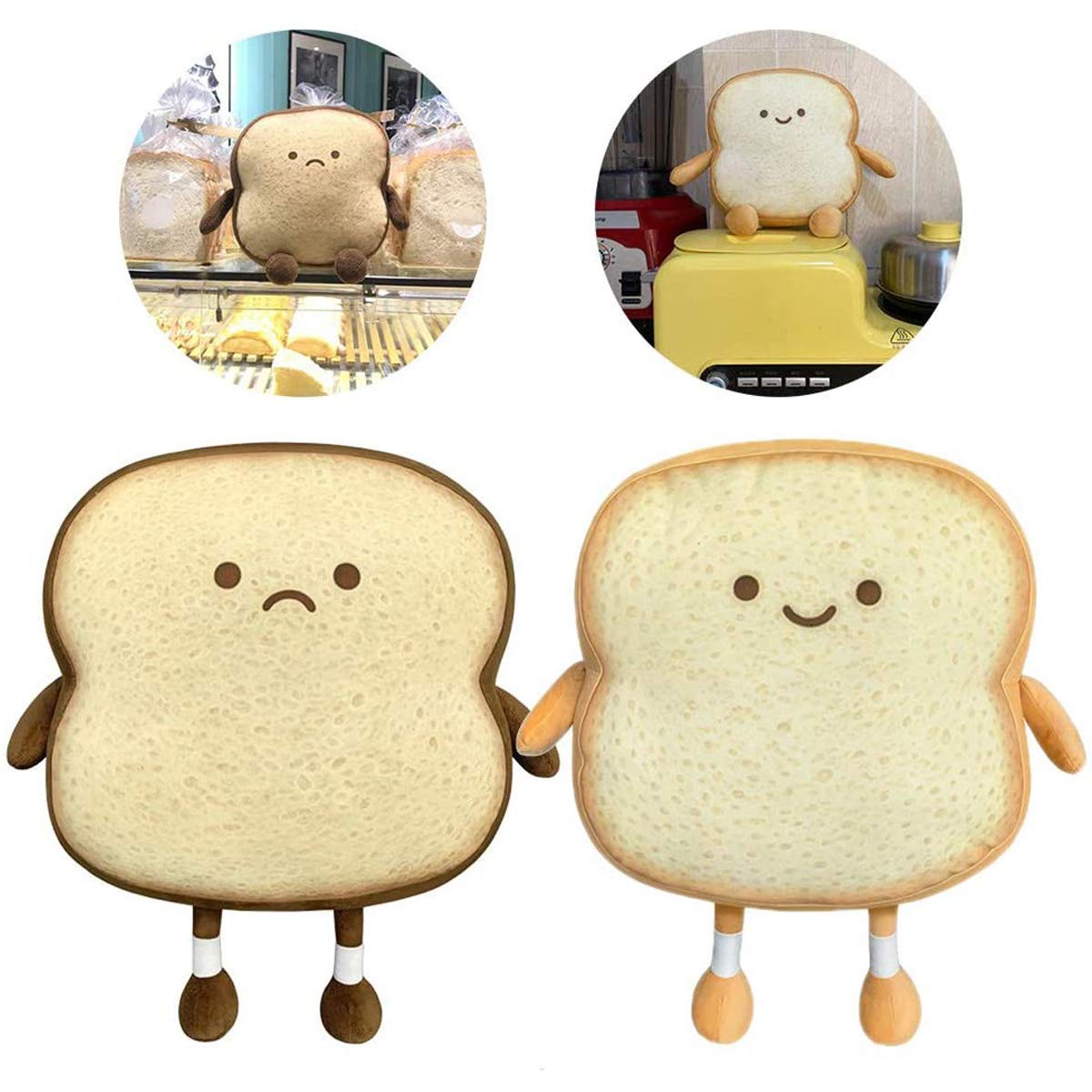 Nenalayo Toast Sliced Bread Pillow,Bread Shape Plush Pillow,Facial Expression Soft Toast Bread Food Sofa Cushion Stuffed Doll Toy for Kids Adults Gift Home Bed Room Decor (S)