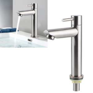 Garosa Kitchen Sink Faucet Single Handle Cold Faucet G1/2 Bathroom Vessel Sink Faucet Stainless Steel Brushed Washbasin Faucet Wash Basin Water Tap(Flat)