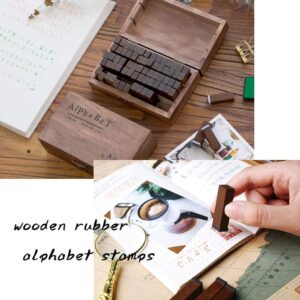 70Pcs Wooden Rubber Alphabet Letter Number Stamps,Wooden Rubber Number Letter,Stamper Seal Set Capital Upper Lower Case for DIY Craft Card Making Happy Planner Scrapbooking Supplies(Dark Wooden)